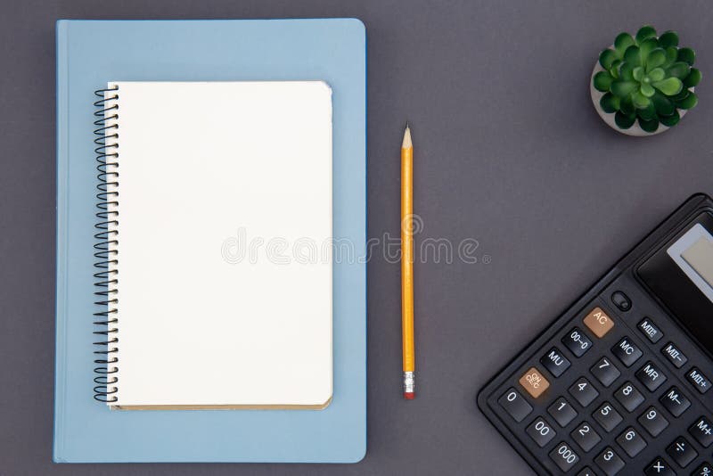 Blank Notepad, Calculator and Pencil, Top View. Stock Image - Image of ...