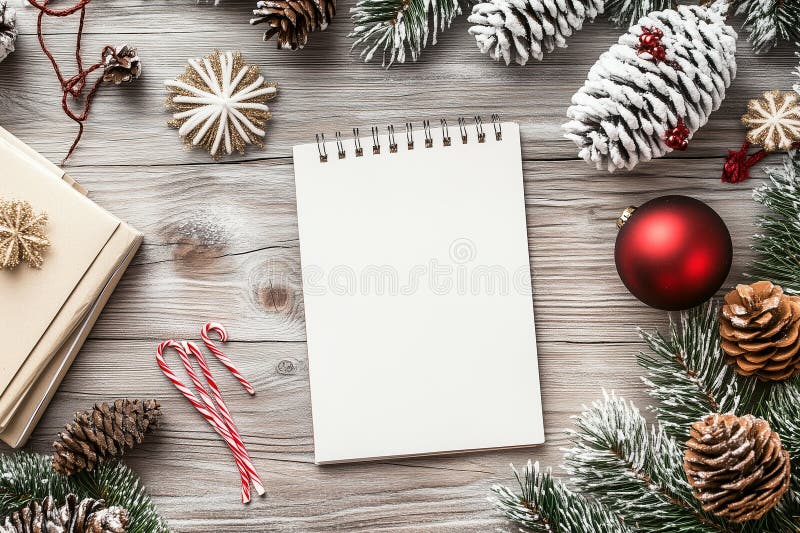 A Blank Notepad with Christmas Decorations Copy Space Mockup Stock ...