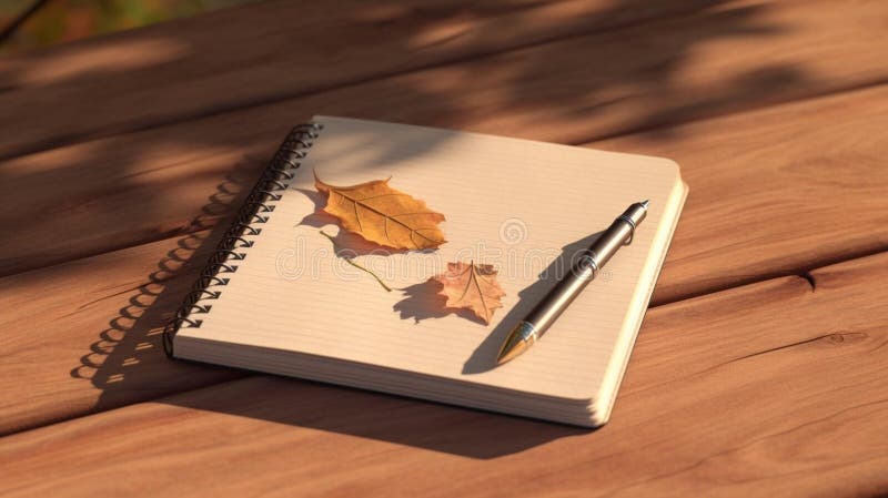 Blank Notepad Flat Lay Design with Autumn Leaves and Coffee Cup on Wooden Table Stock ...
