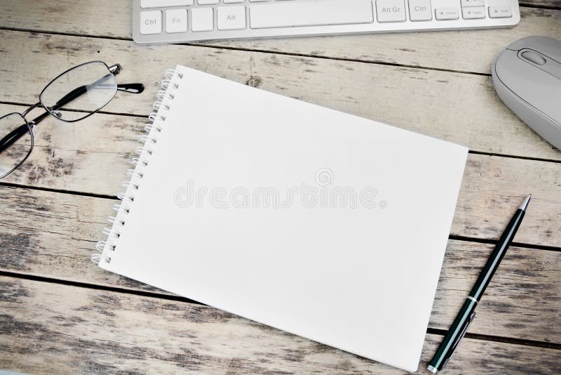 Blank Notepad, Glasses, Pen and Keyboard Computer on a Desk Stock Image ...