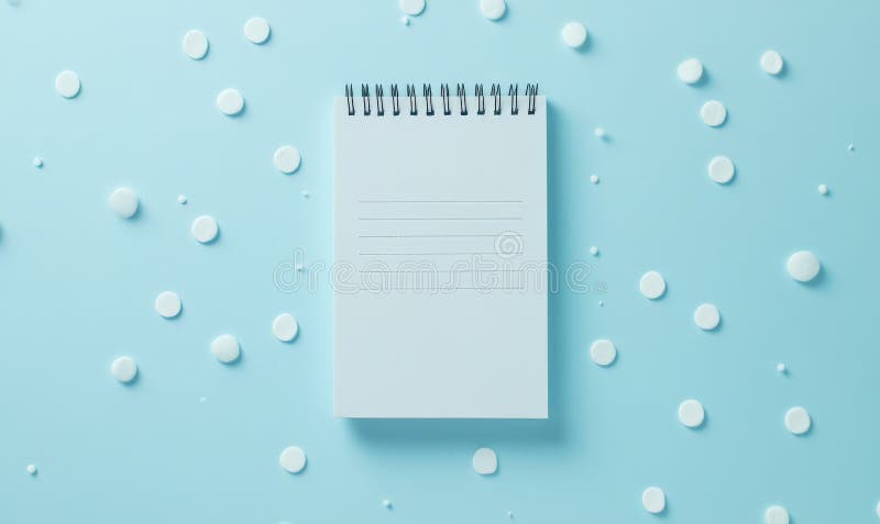 Blank Notepad on Light Blue Background with White Circles Confetti ...