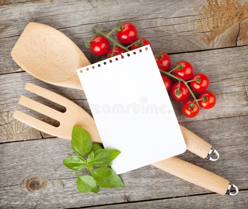 Blank Notepad Paper for Your Recipes with Tomatoes and Basil Stock ...