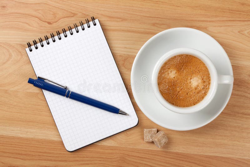 Open a Blank White Notebook, Pen and Cup of Coffee and Calculator Stock ...