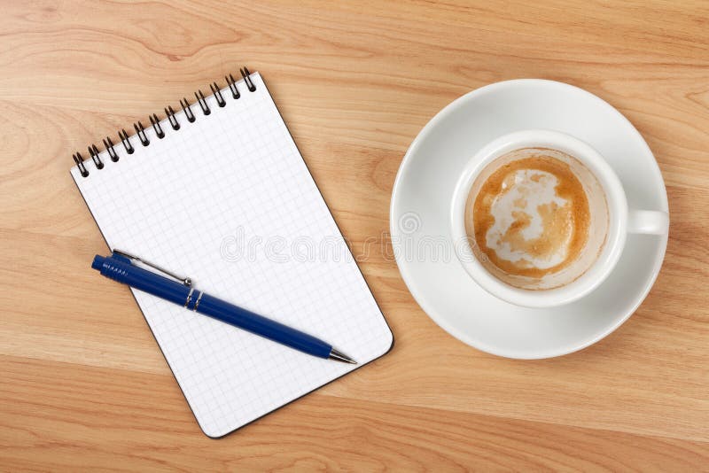 Cup of Tea, Coffee and Notebook Stock Photo - Image of wooden, white ...