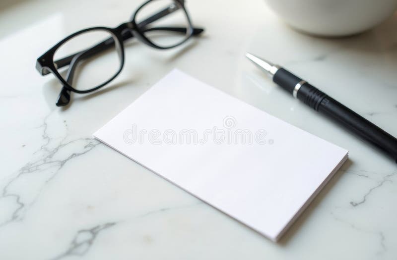A Blank Notepad, Pen, and Glasses Positioned on a Marble Surface ...