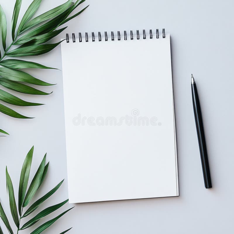 Blank Notepad and Pen on Minimalistic Background with Leaves for ...