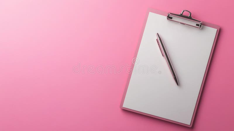 Blank Notepad and Pen on Pink Background Stock Illustration ...