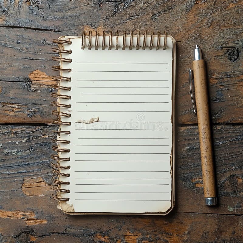 Blank Notepad and Pen on Rustic Wood Background Stock Illustration ...