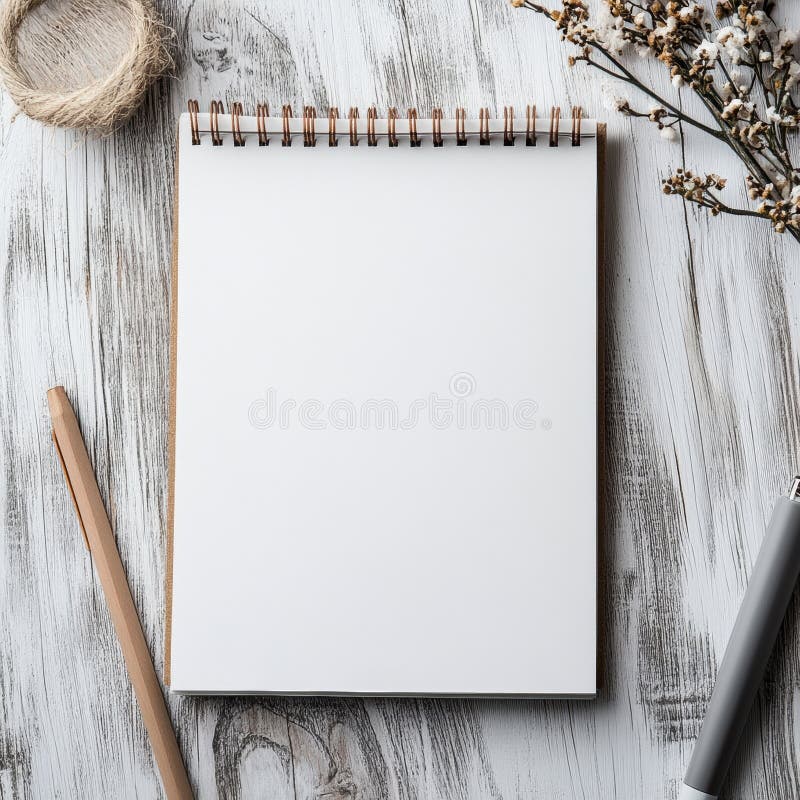 Blank Notepad on Rustic Wooden Table with Writing Utensil and ...