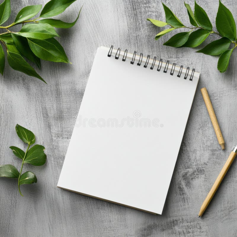 Blank Notepad Surrounded by Greenery on a Textured Surface with Space ...