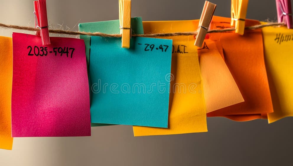 Blank Notes Made of Multicolored Paper Hang Isolated on a White ...