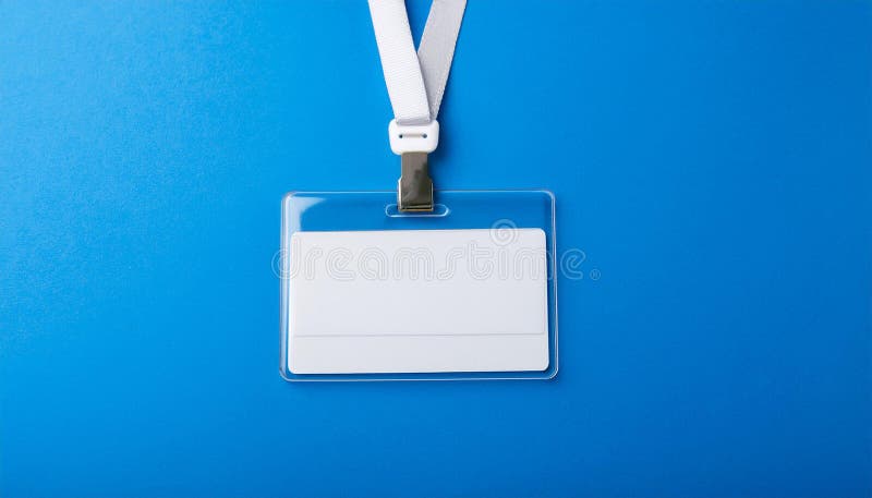 Blank Office Badge, Empty Name Tag on Bright Blue Backdrop. Mock-up ...