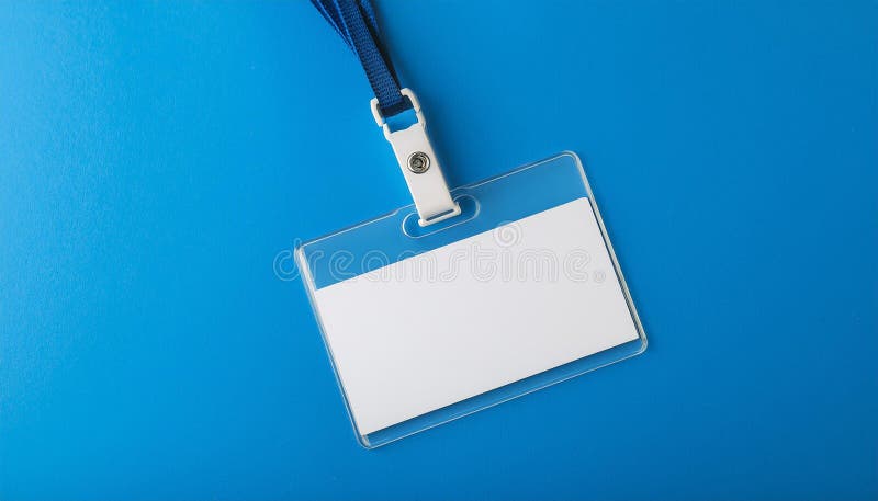 Blank Office Badge, Empty Name Tag on Bright Blue Backdrop. Mock-up ...