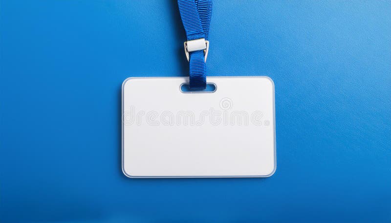 Blank Office Badge, Empty Name Tag on Bright Blue Backdrop. Mock-up ...