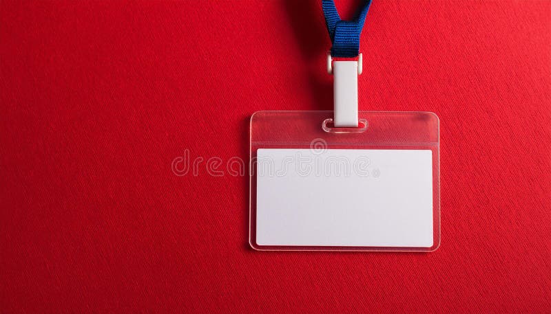Blank Office Badge, Empty Name Tag on Bright Red Backdrop. Mock-up ...