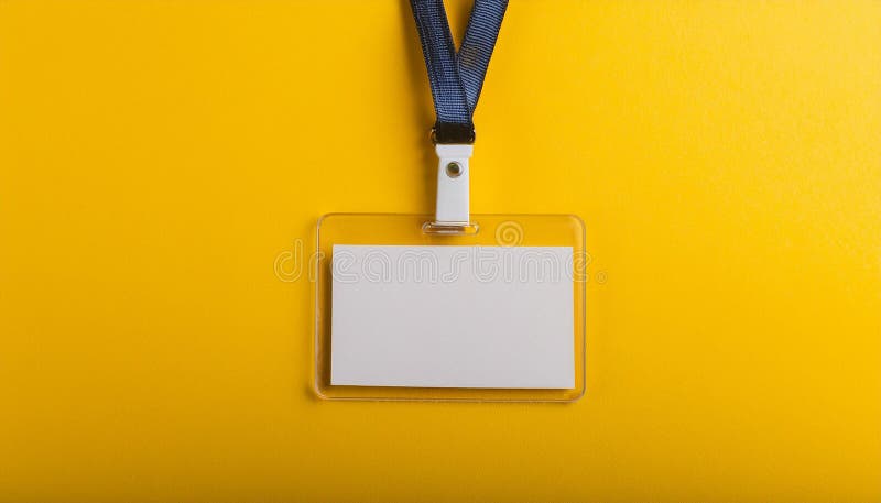 Blank Office Badge, Empty Name Tag on Bright Yellow Backdrop. Mock-up ...