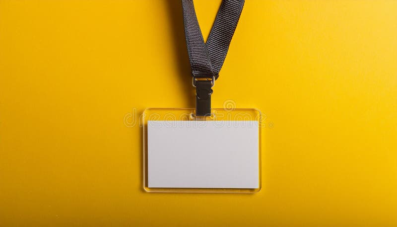 Blank Office Badge, Empty Name Tag on Bright Yellow Backdrop. Mock-up ...