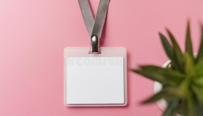 Blank Office Badge, Empty Name Tag on Pink Backdrop. Mock-up Stock ...