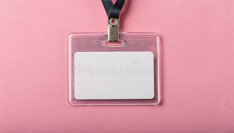 Blank Office Badge, Empty Name Tag on Pink Backdrop. Mock-up Stock ...