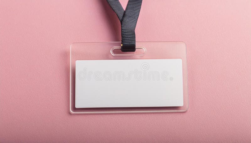 Blank Office Badge, Empty Name Tag on Pink Backdrop. Mock-up Stock ...