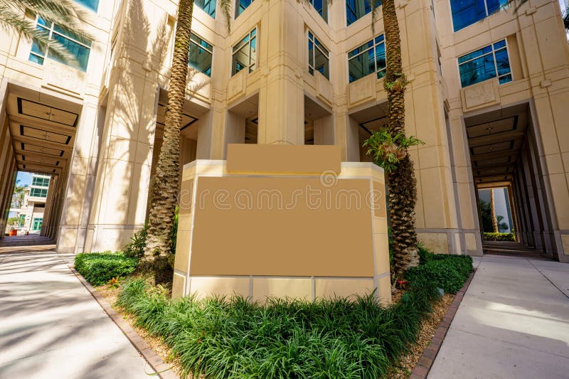 Blank Office Building Sign with Palms Stock Image - Image of angle ...