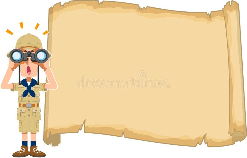 Blank Old Map and Explorer Discovering Something with Binoculars Stock ...