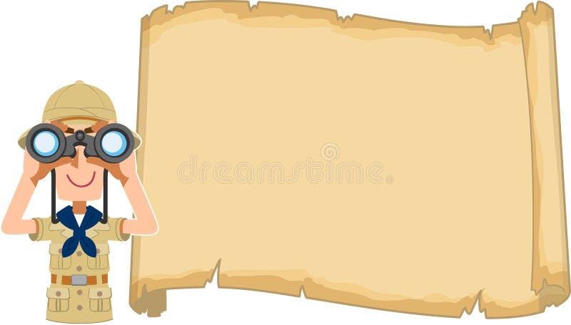 A Blank Old Map and an Explorer Looking through Binoculars Stock Vector ...