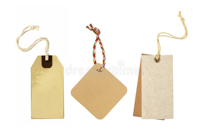 Blank Old Paper Cloth Tag or Label Set Isolated on White Stock Photo ...