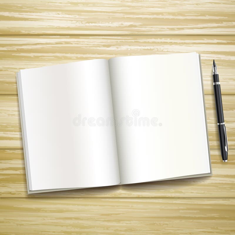 Blank Open Book Over Wooden Desk Stock Vector - Illustration of ...