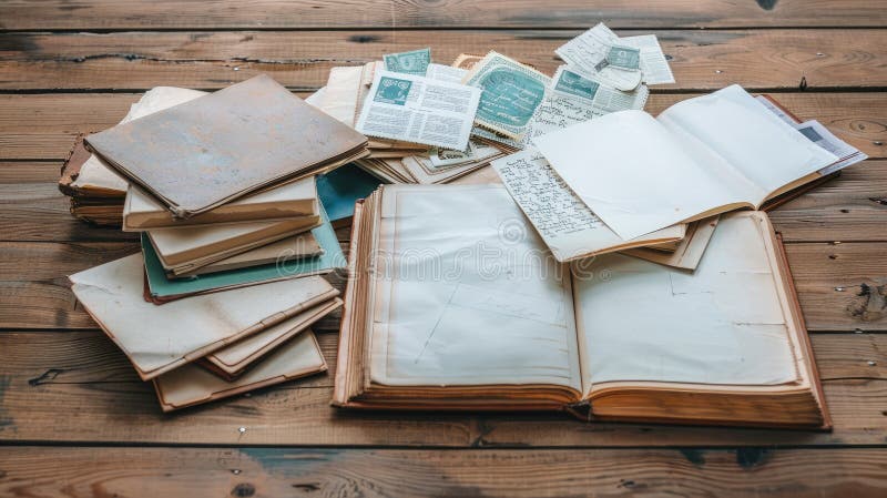 A Blank, Open Book Rests in the Center of a Flat Surface Covered in ...