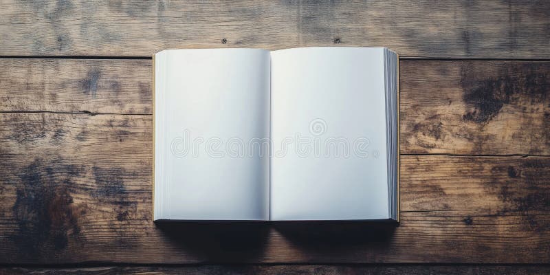 Blank Open Book on Rustic Wooden Table Ready for Writing or Drawing ...