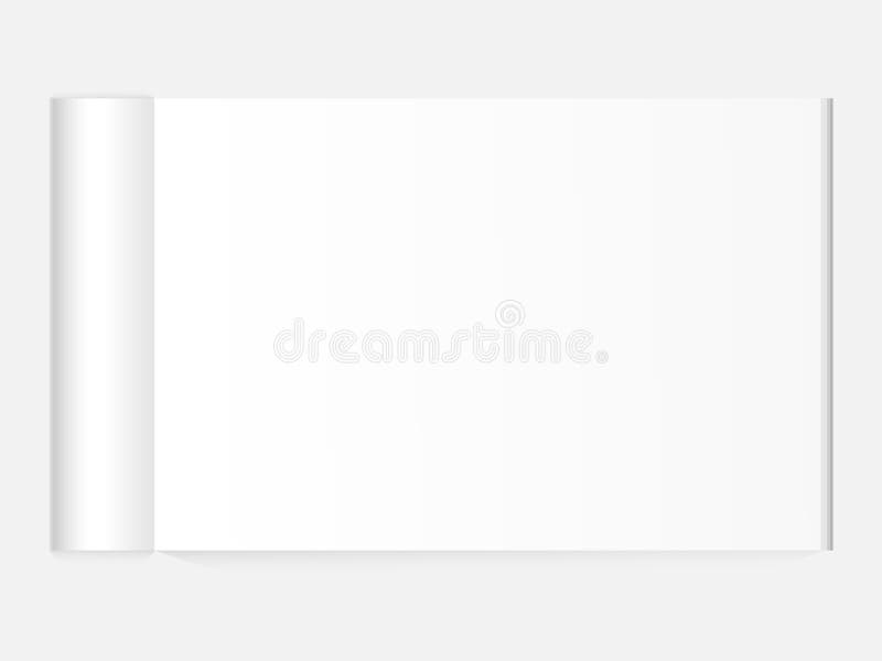 Blank Open Magazine Template with Rolled Pages on White Background ...