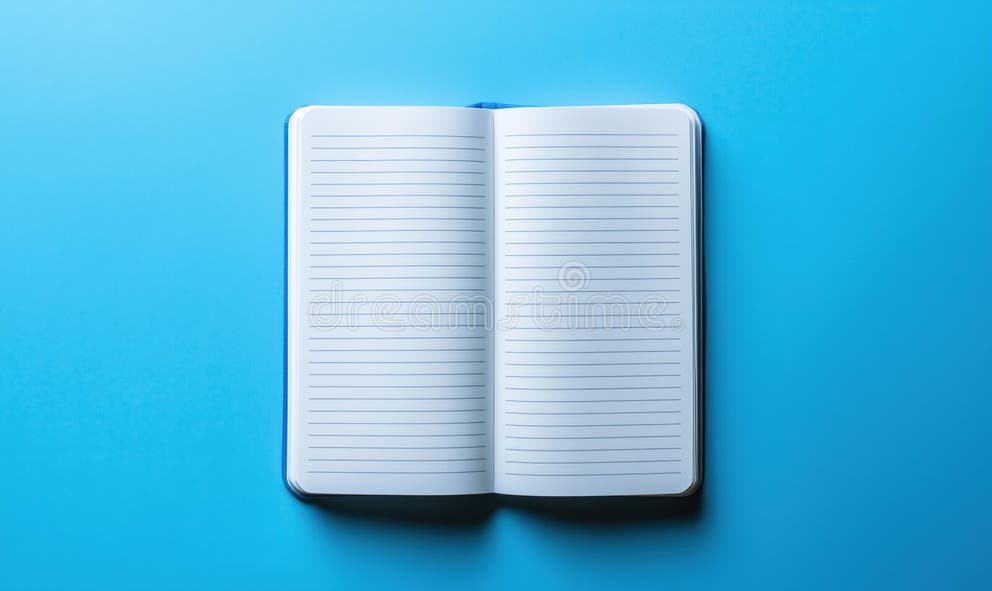 Blank Open Notebook on Blue Background for Writing and Note-taking ...