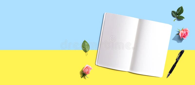 Blank Open Notebook with a Pen from Above Stock Photo - Image of ...