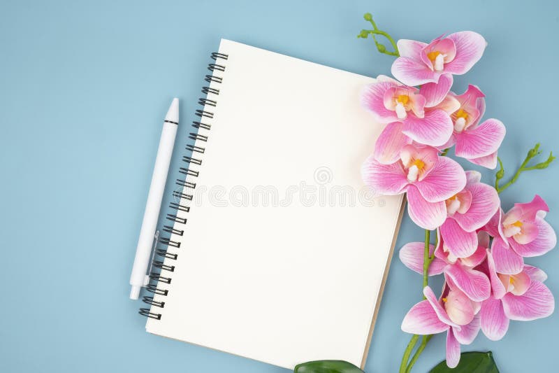 The Blank Open Notebook and Pink Color Orchid for Your Text or Message ...