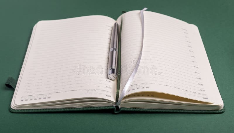 Blank Open Planner or Notebook with Pen on Green Stock Image - Image of ...