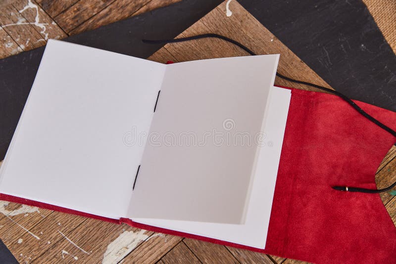 Blank Open Sketch Book Journal with Red Leather Stock Photo - Image of ...