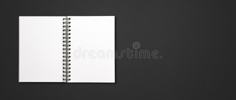 Blank Open Spiral Notebook Isolated on Black Banner Stock Image - Image ...