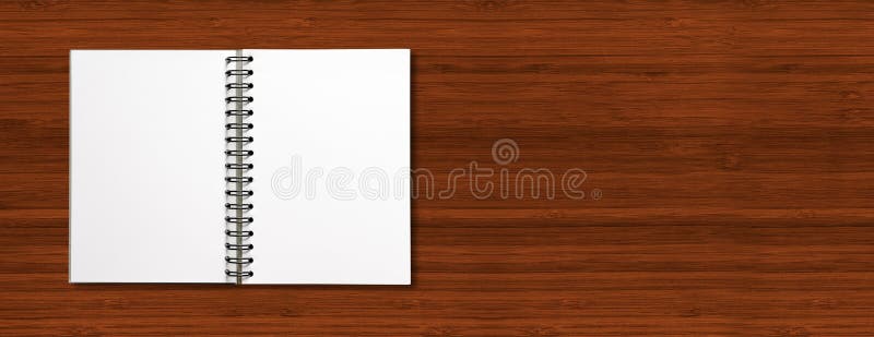 Blank Open Spiral Notebook Isolated on Dark Wood Banner Stock Image ...