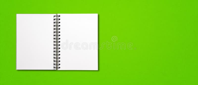 Blank Open Spiral Notebook Isolated on Green Banner Stock Image - Image ...