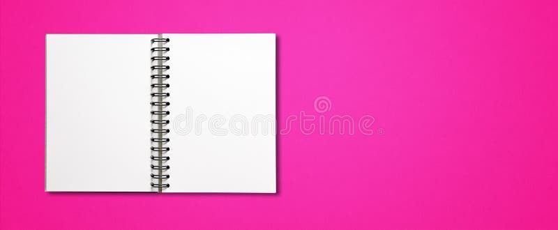 Blank Open Spiral Notebook Isolated on Pink Banner Stock Image - Image ...