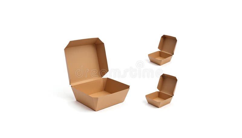 Blank Opened and Closed Craft Burger Box Mockup, Side View. Stock Photo ...