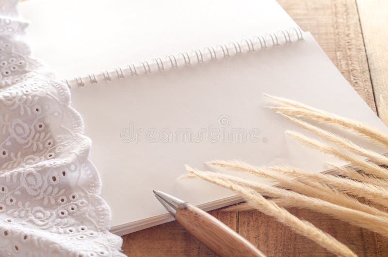 Blank Opened Notebook Page on a Wooden Table Stock Photo - Image of ...