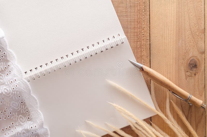 Blank Opened Notebook Page on a Wooden Table Stock Image - Image of ...