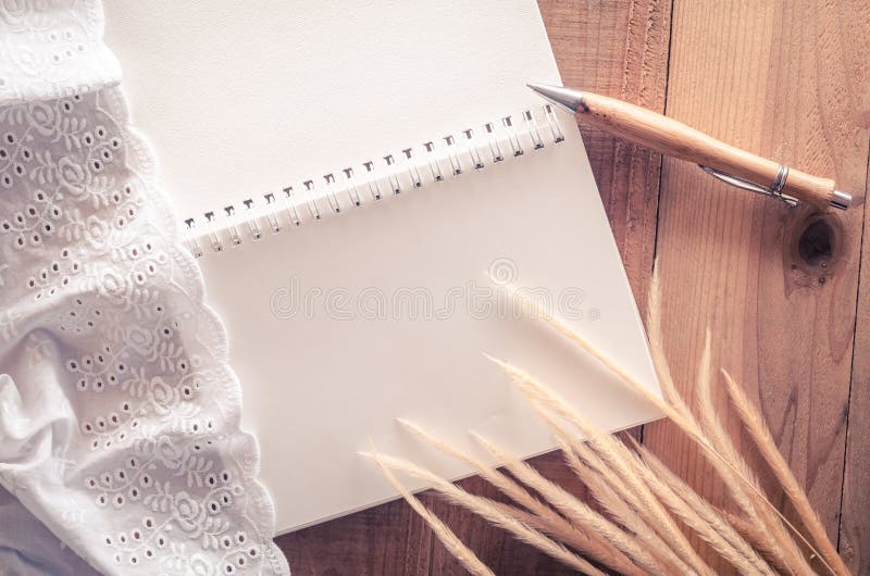 Blank Opened Notebook Page on a Wooden Table Stock Image - Image of ...