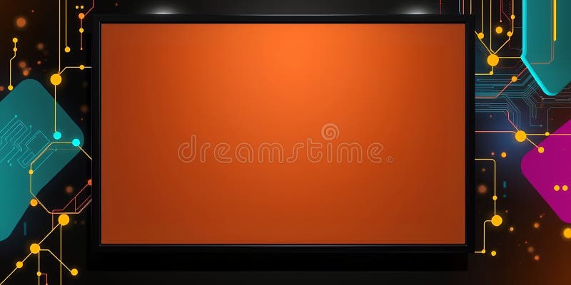 A Blank Orange Screen Surrounded by Digital Circuit Board Design with ...