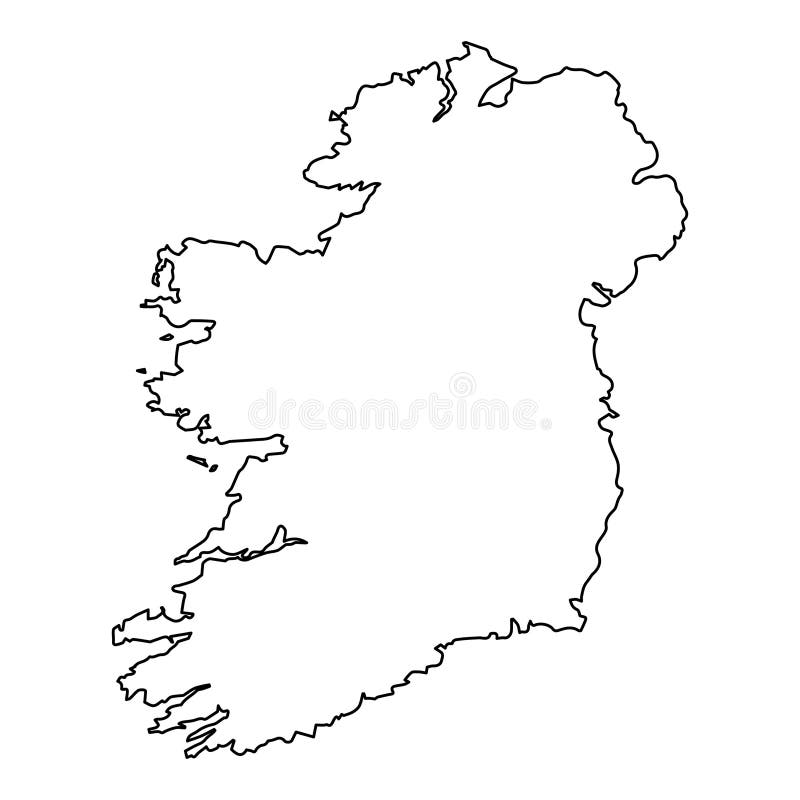 Blank Outline Map of Ireland Border, Island Coastline Silhouette Stock ...