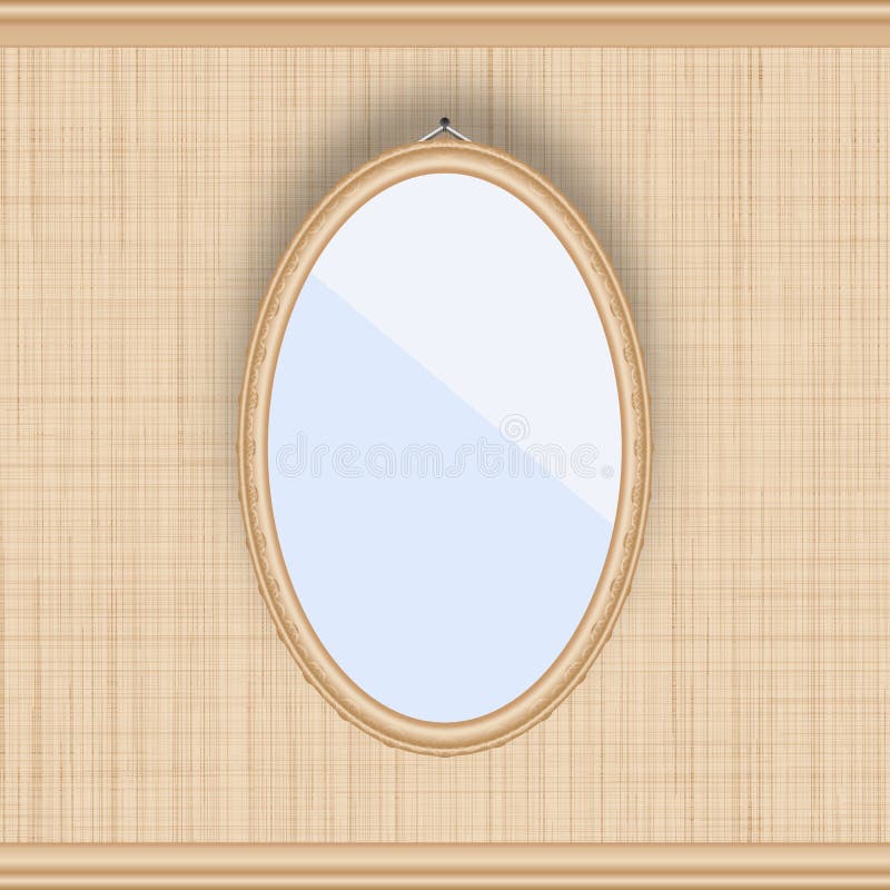 Blank Oval Picture Frame on a Beige Wall with Fabric Texture. Stock ...