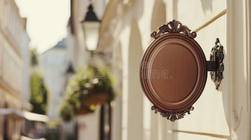 Blank Oval Wooden Sign on Old Building Exterior Stock Illustration ...