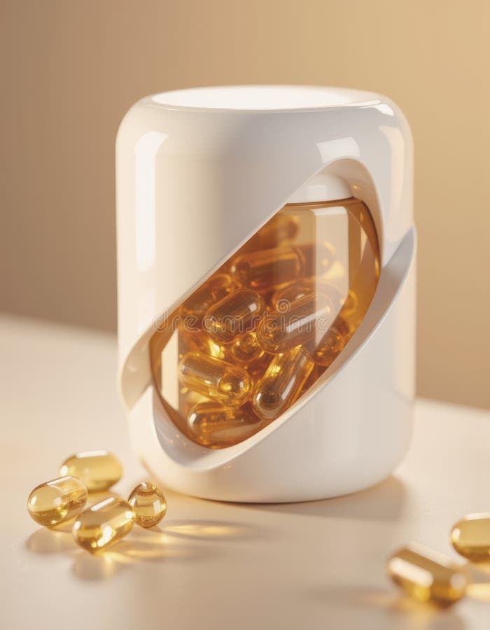 Blank Packaging for Supplements with Visible Golden Capsules Inside ...